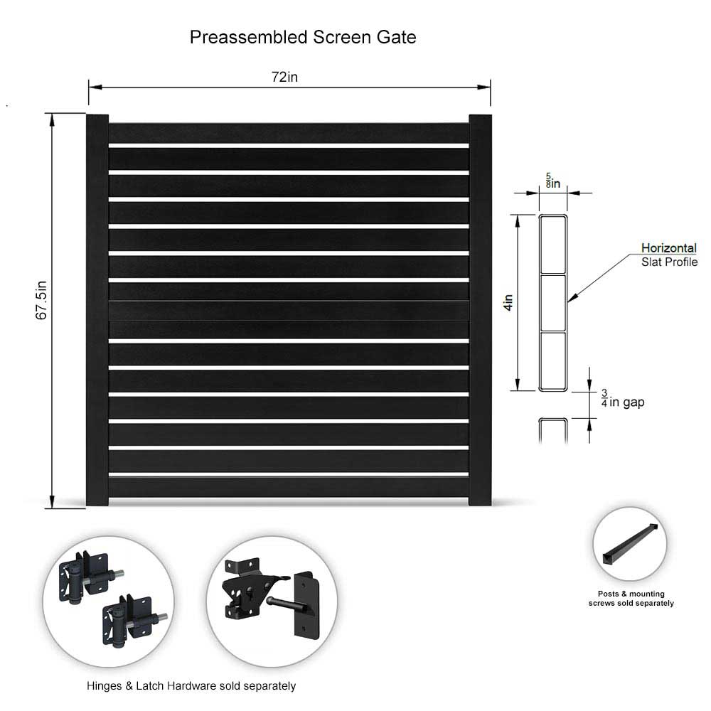 Aluminum Screen Gates – 72” Wide x 67.5″ Height – Aluminum Horizontal Fence